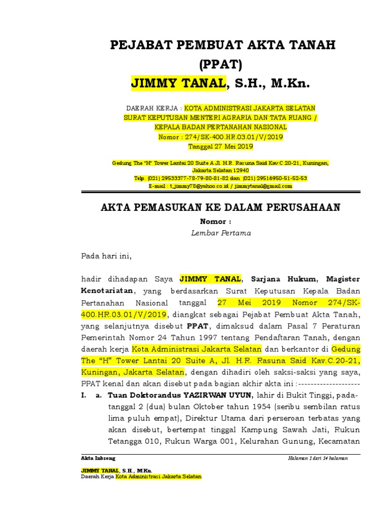 Contoh Akta - Inbreng | PDF