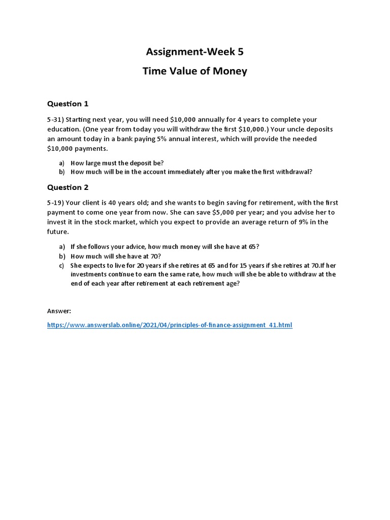 Principle of Finance Third Assignment | PDF