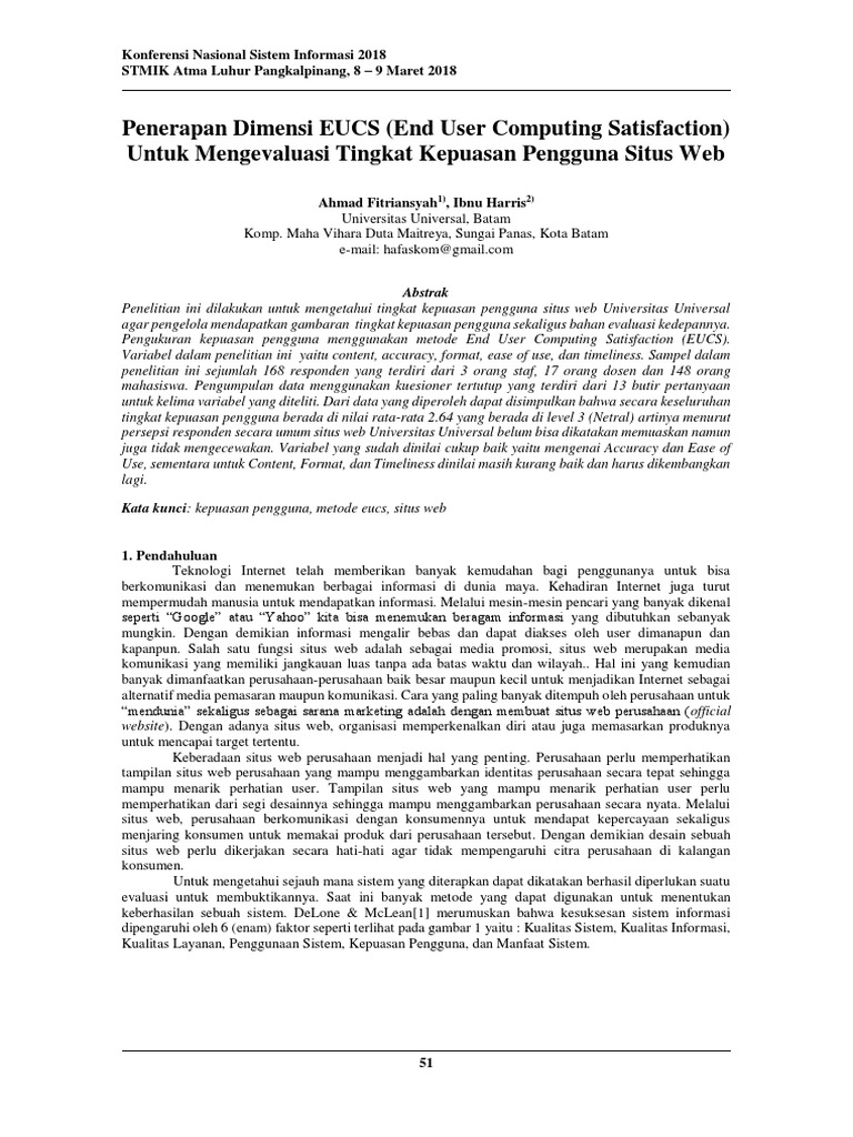 Penerapan Dimensi EUCS (End User Computing Satisfaction) Untuk Mengevaluasi Tingkat Kepuasan ...