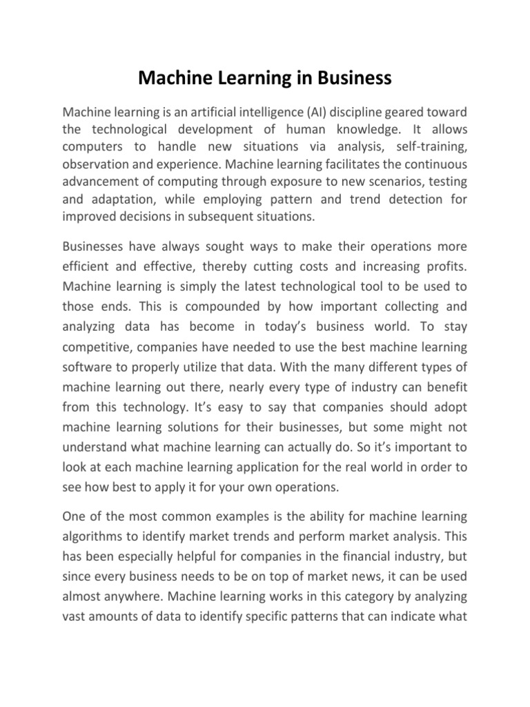 Machine Learning in Business | PDF | Machine Learning | Artificial ...