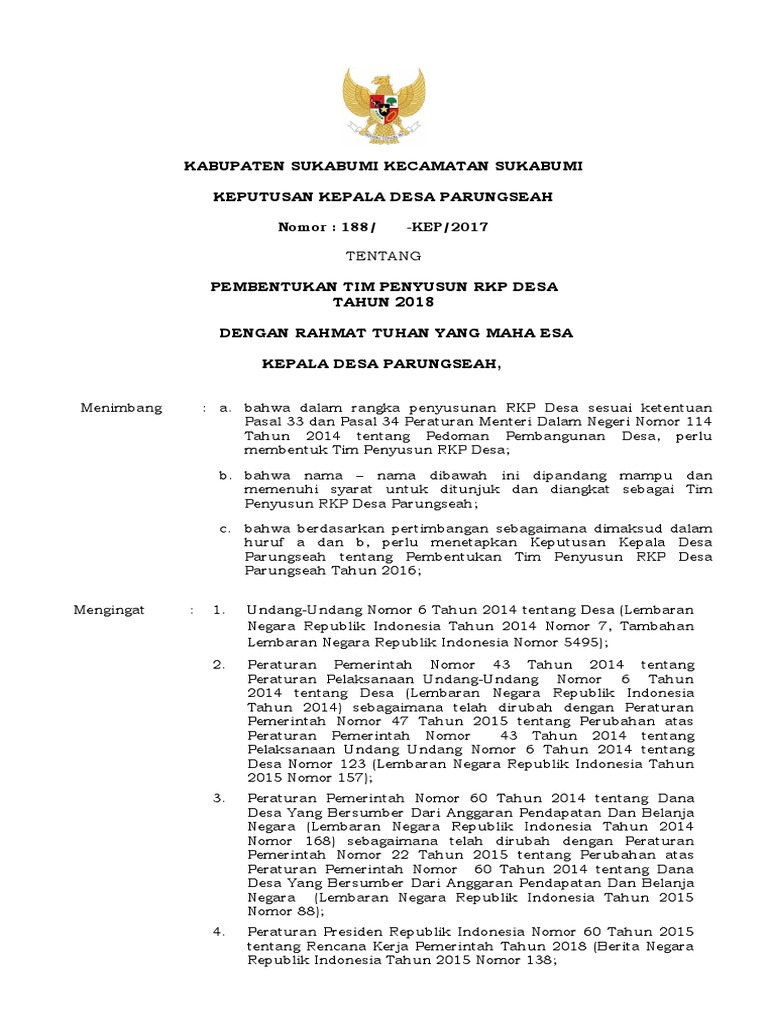 SK Tim Penyusun RKP Desa | PDF