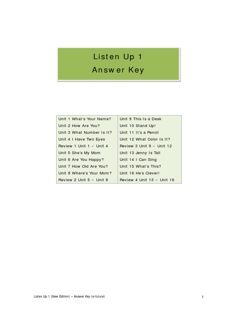 Listen Up 1 (New Edition) - Answer Key (E-Future) | PDF
