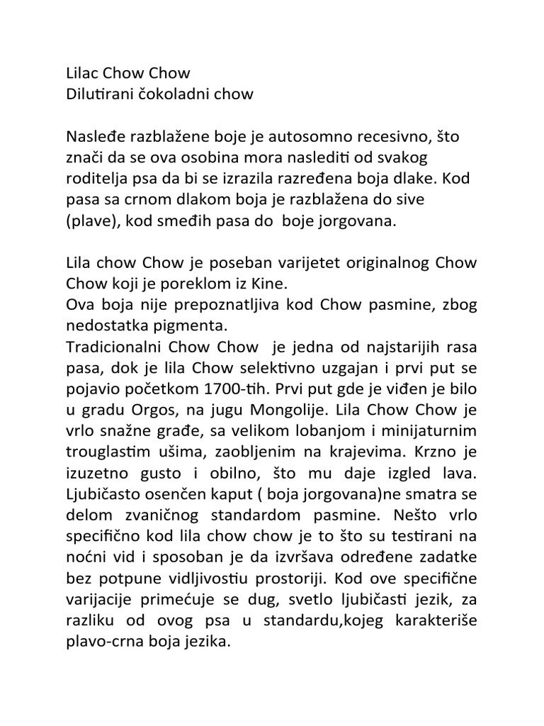 Lilac Chow Chow I Osnove Genetike | PDF