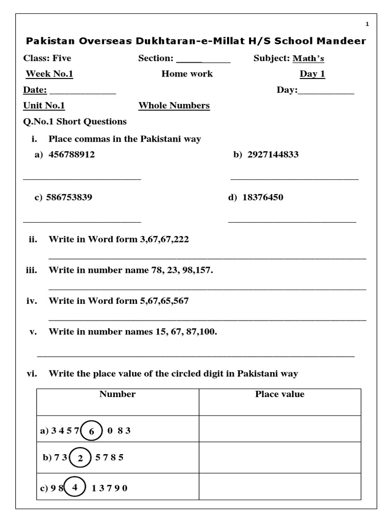 Math Class 5 Summer Pack | PDF | Numbers | Lexicology