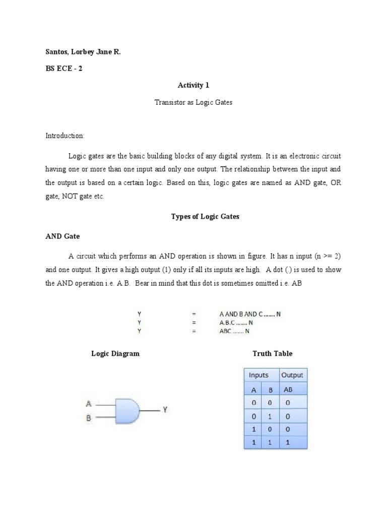 Activity 1 - Introduction of Logic Gates | PDF | Logic Gate ...