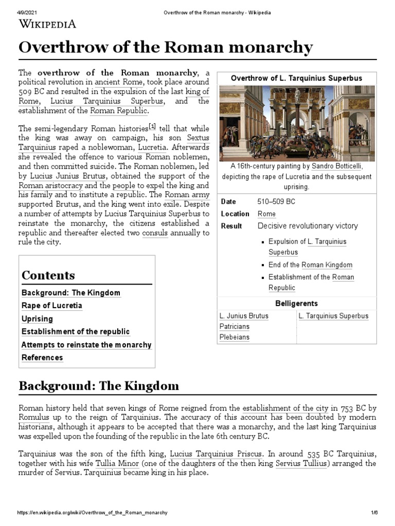 Overthrow of The Roman Monarchy | PDF | Ancient Europe | Ancient Roman ...