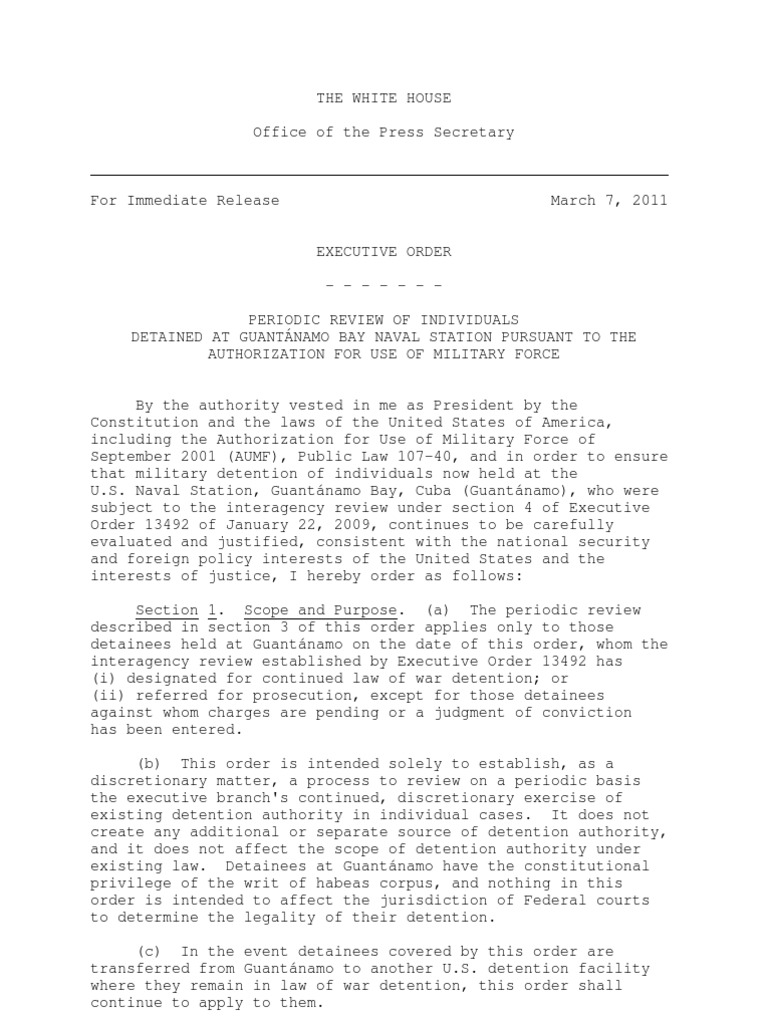 Executive Order On Periodic Review | PDF | Remand (Detention ...