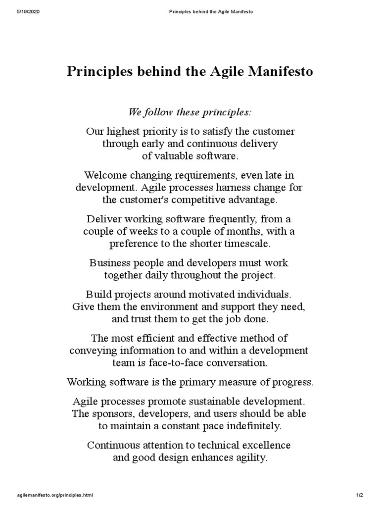 Principles Behind The Agile Manifesto | PDF | Agile Software ...