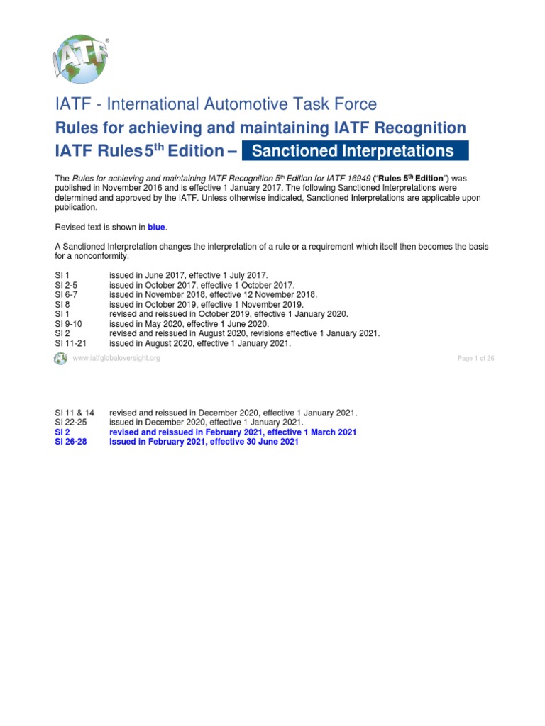 IATF Rules 5thedition Sanctioned Interpretations15!02!2021 | PDF ...