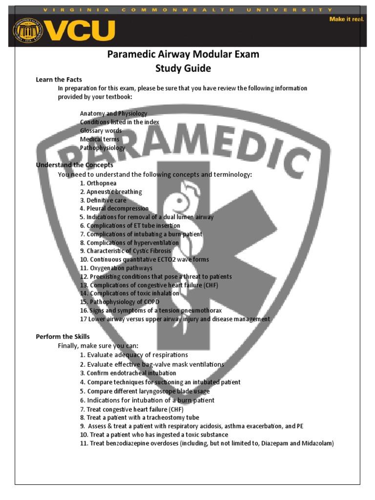 Paramedic Airway Modular Exam Study Guide: Learn The Facts | PDF