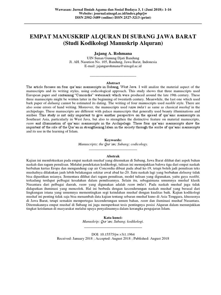 Empat Manuskrip Alquran Di Subang Jawa B | PDF | Manuscript | Islamic Texts