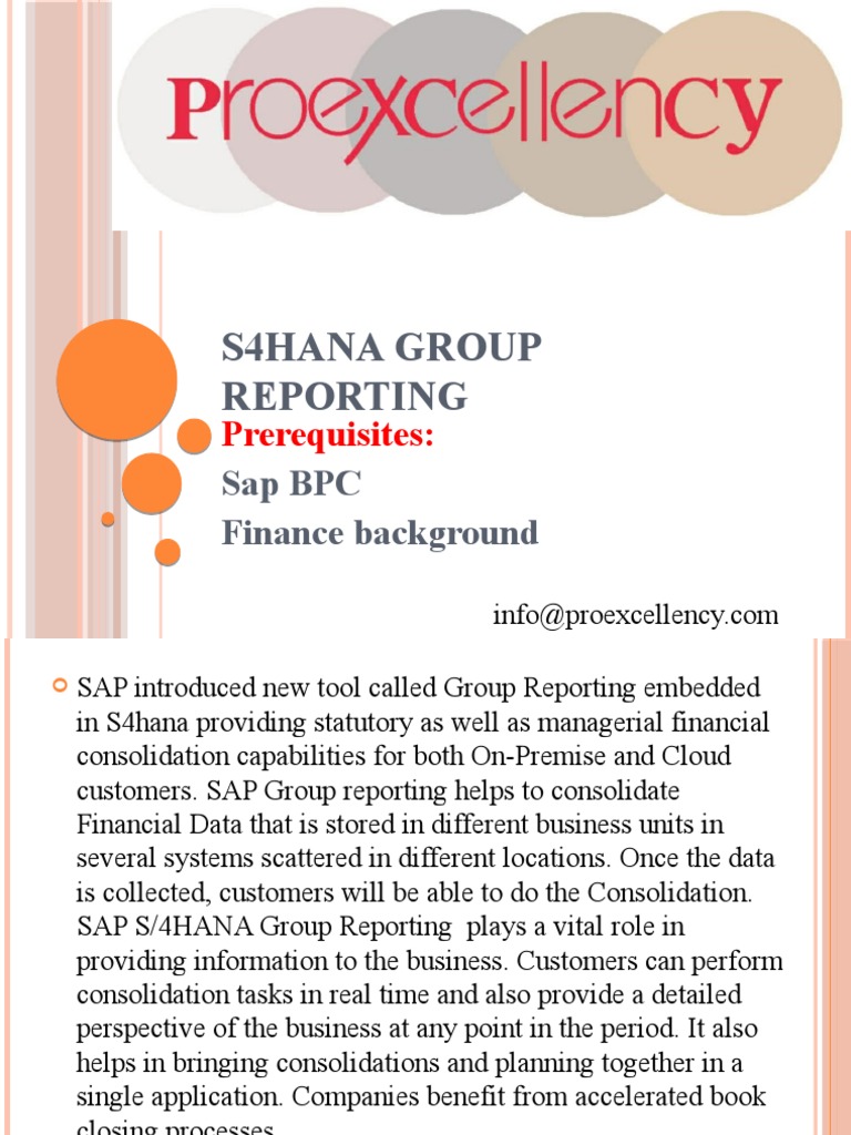 SAP S/4HANA Group Reporting Overview | PDF