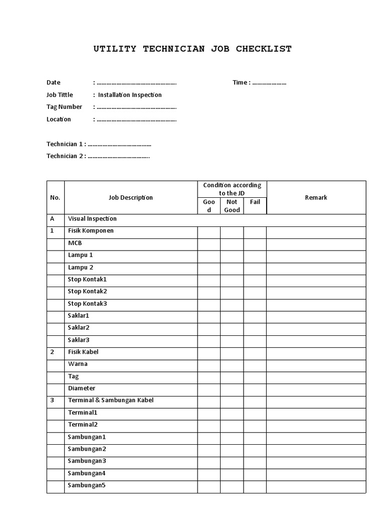 Utility Technician Job Checklist | PDF | Electricity | Electromagnetism
