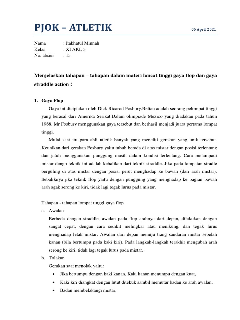 Tahapan Lompat Tinggi: Gaya Flop & Straddle | PDF
