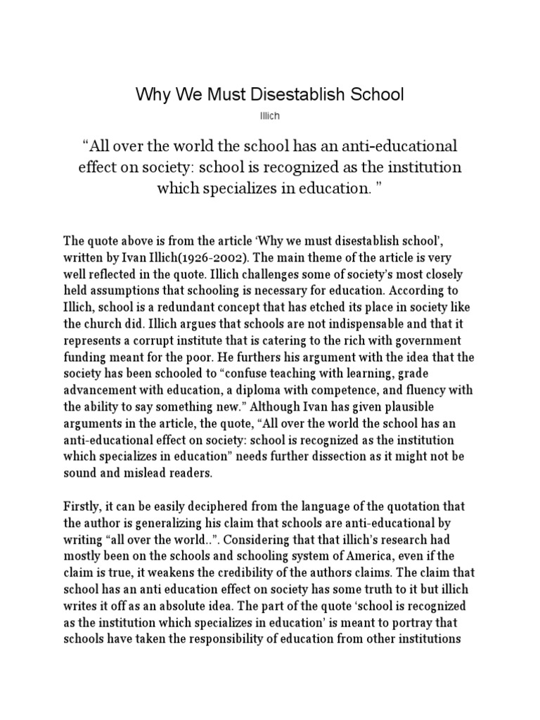 Why We Must Disestablish School | PDF | Human Nature | Cognition