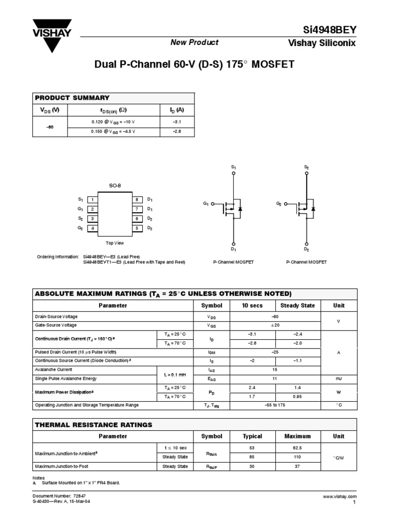 Si4948BEY Dual P-Channel 60-V (D-S) 175 - MOSFET: Vishay Siliconix ...