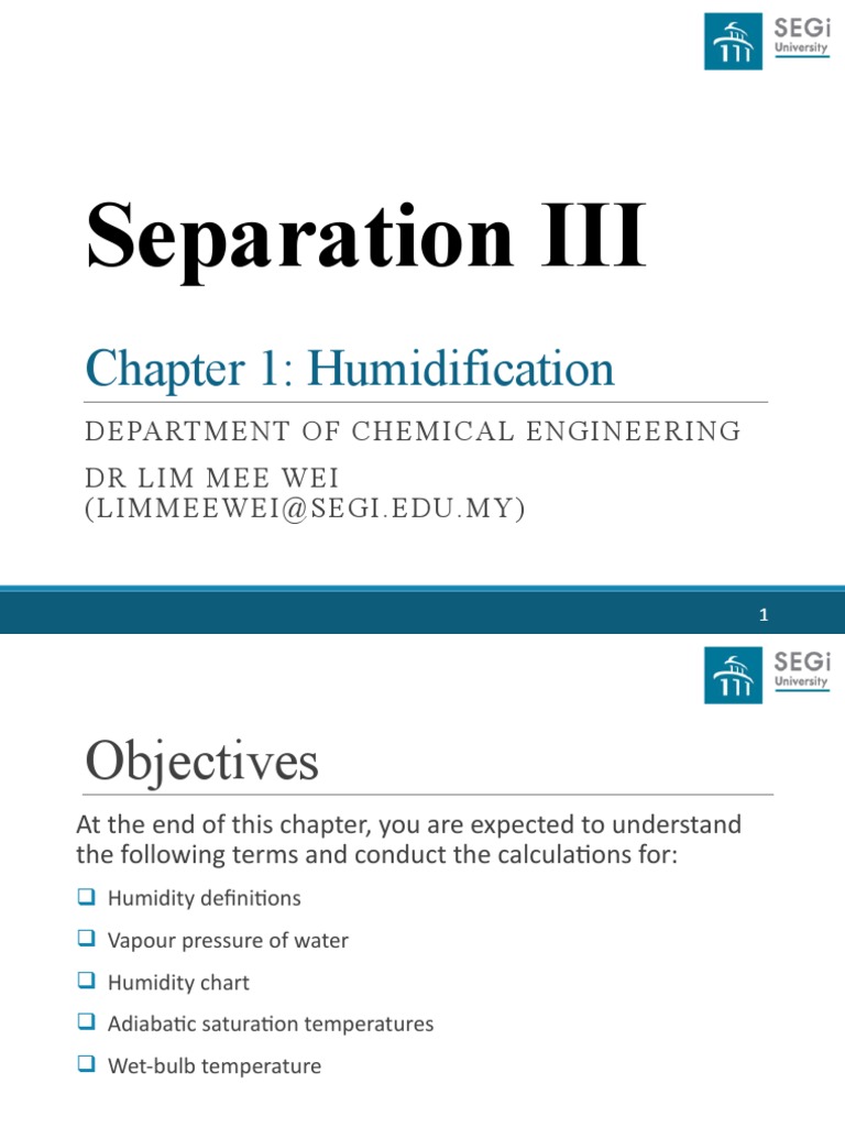 Separation III: Chapter 1: Humidification | PDF | Humidity | Relative ...