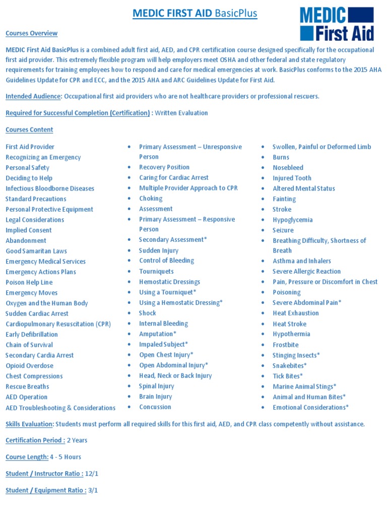 Medic First Aid Outline | PDF | Cardiopulmonary Resuscitation | First Aid