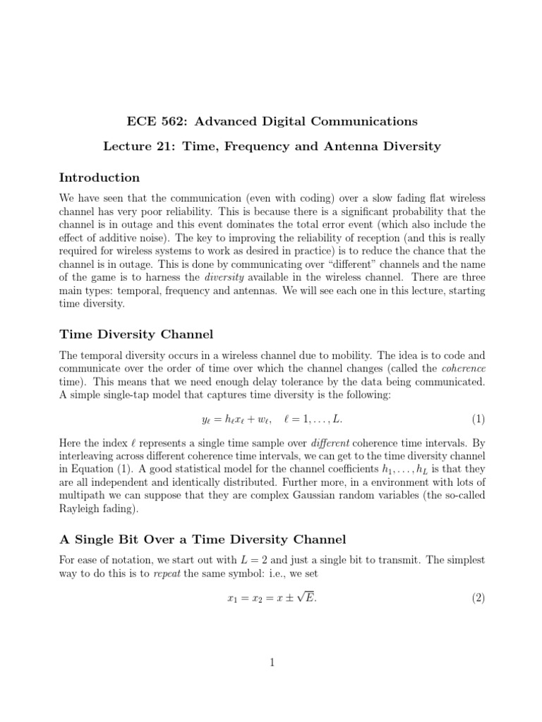 Ece 562 Advanced Digital Communications Lecture 21 Time Frequency