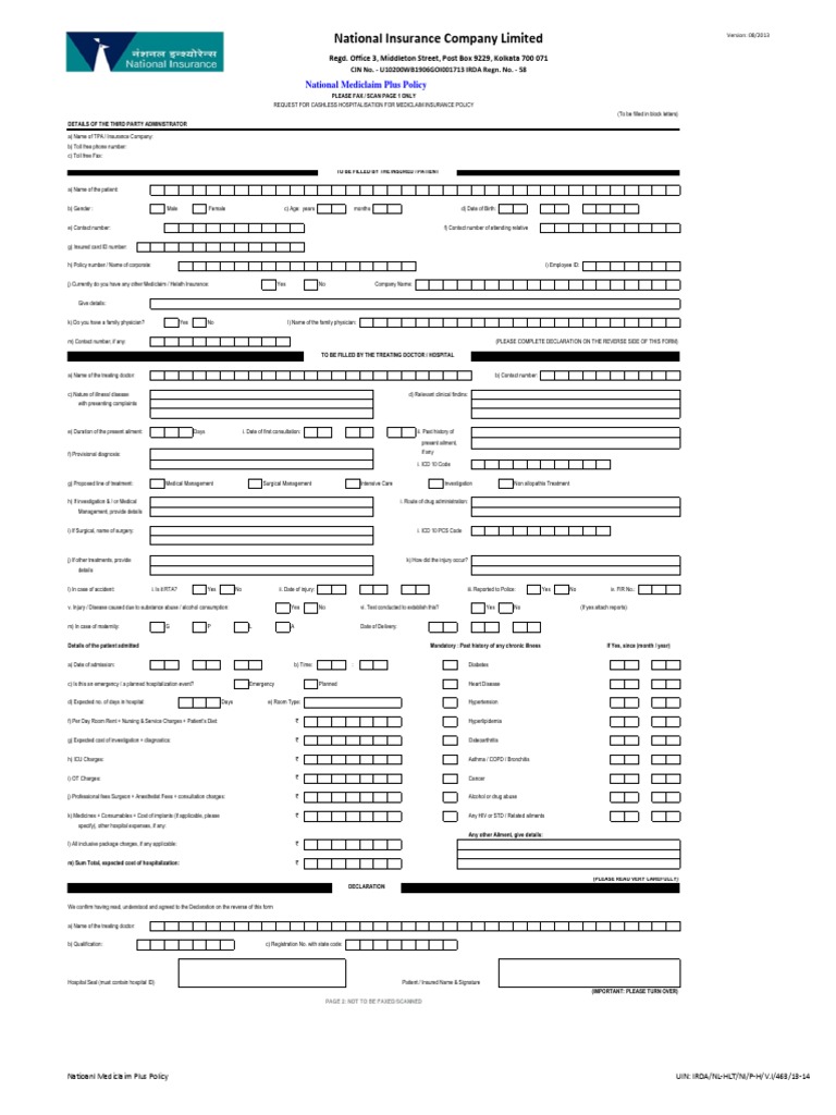 National Insurance Company Limited: National Mediclaim Plus Policy ...