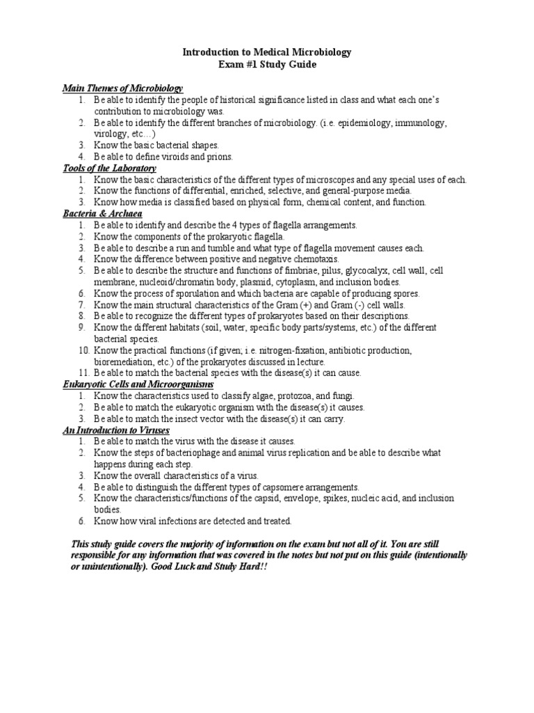 Introduction To Medical Microbiology Exam #1 Study Guide | PDF ...