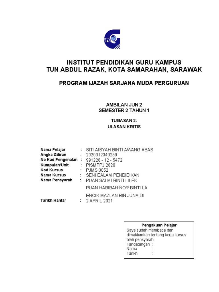 PJMS 3052 - Tugasan 2 - 2020312340289 | PDF