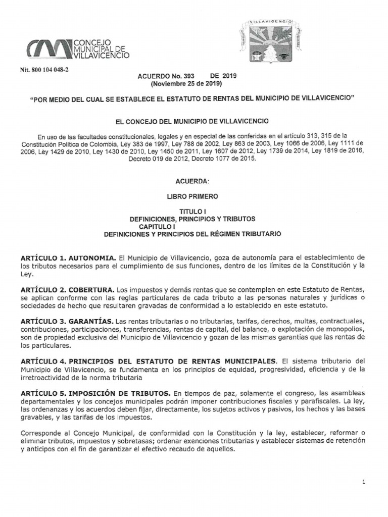 ACUERDO No 393 DEL 25 DE NOVIEMBRE DE 2019-Vcio | PDF | Impuestos | Propiedad