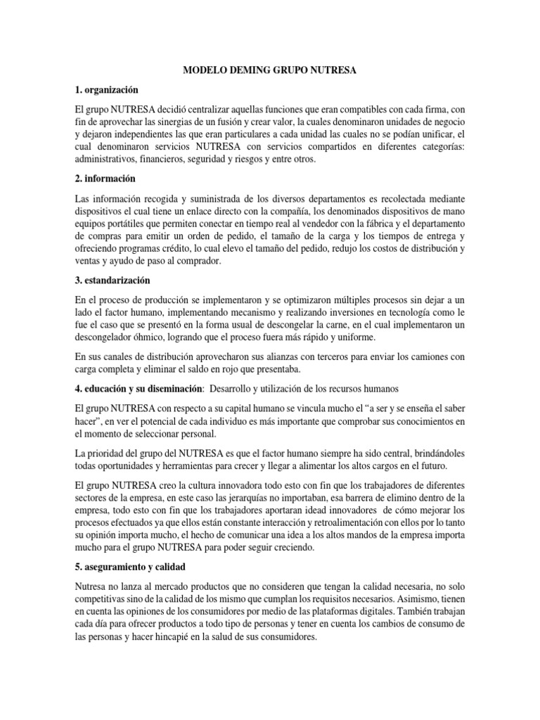 Modelo Deming Grupo NUTRESA | PDF | Análisis de Riesgo y Puntos ...