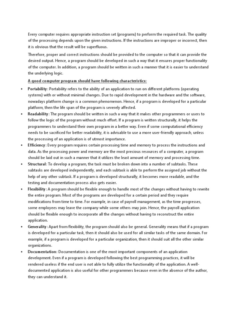 Characteristics of Good Comp Program | PDF | Computer Program | Programming