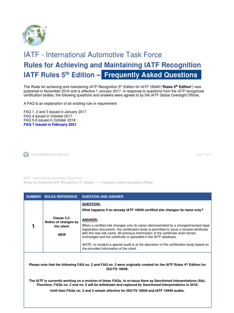 IATF - International Automotive Task Force: Rules For Achieving and ...