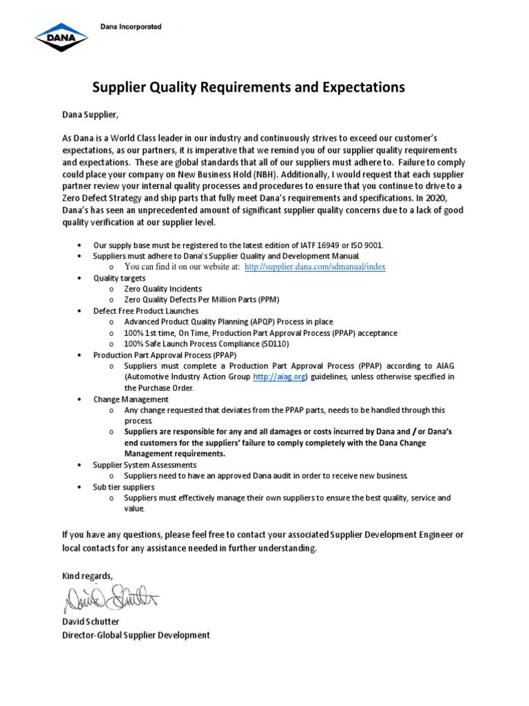 Supplier Quality Requirements and Expectations | PDF | Supply Chain ...