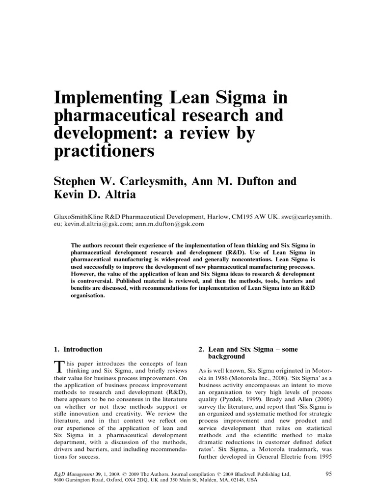 Implementing Lean Sigma in Pharmaceutical Research and Development ...