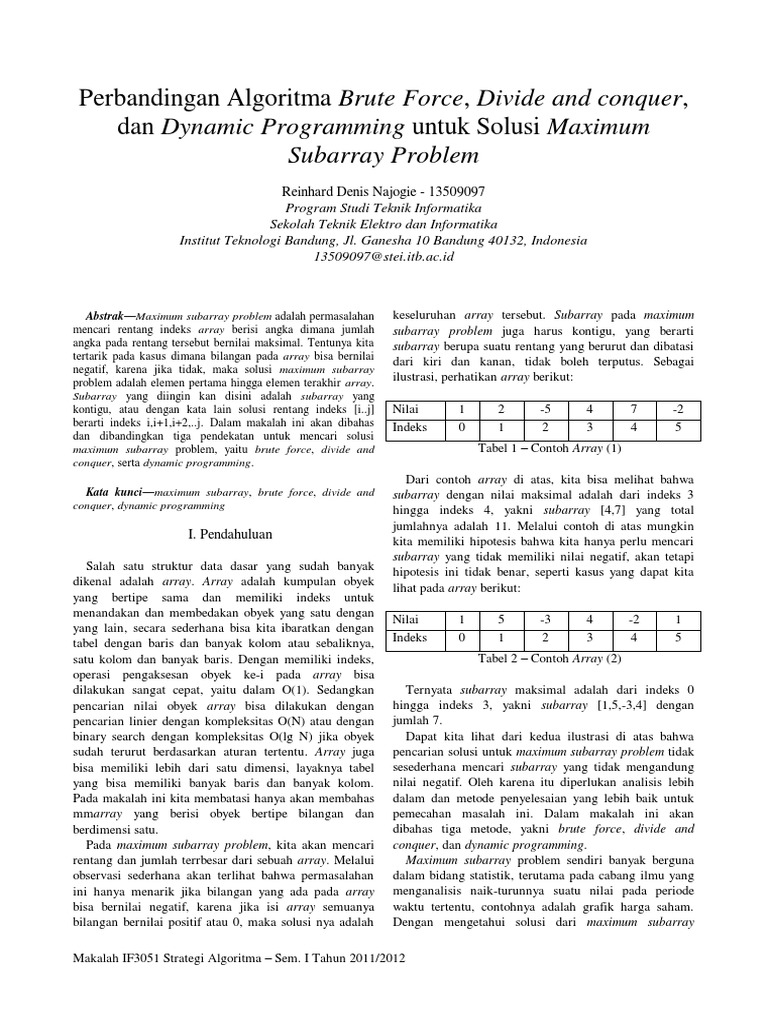 Perbandingan Algoritma Brute Force, Divide and Conquer, Dan Dynamic Programming Untuk Solusi ...