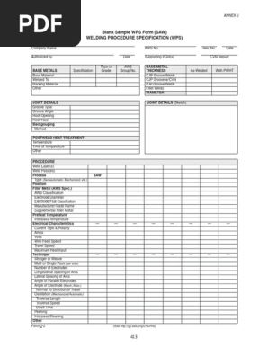 Blank Welding Procedure Specification Form Mail In Welder
