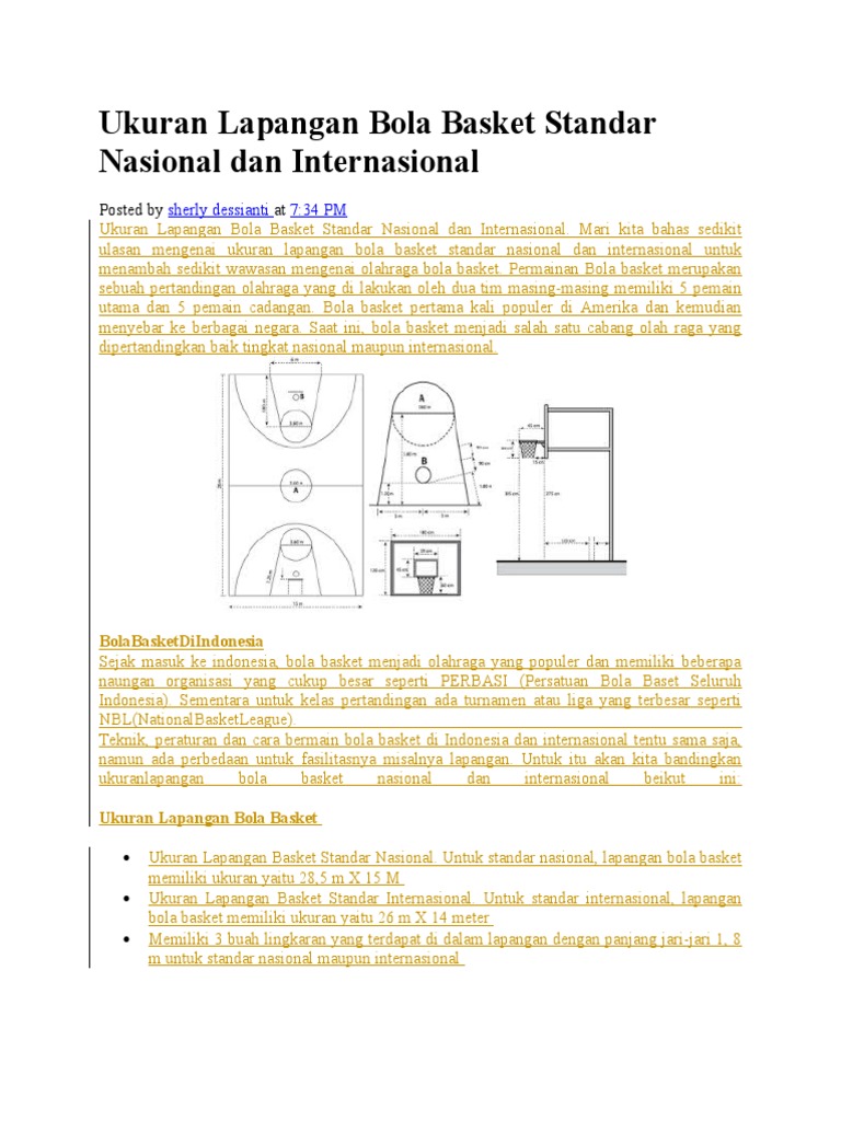 Ukuran Lapangan Bola Basket Standar Nasional Dan Internasional | PDF