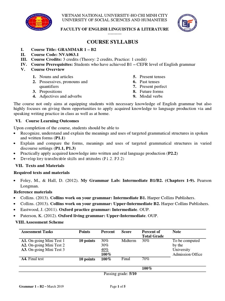 Grammar 1 - B2 - Syllabus | PDF | English Grammar | Adjective