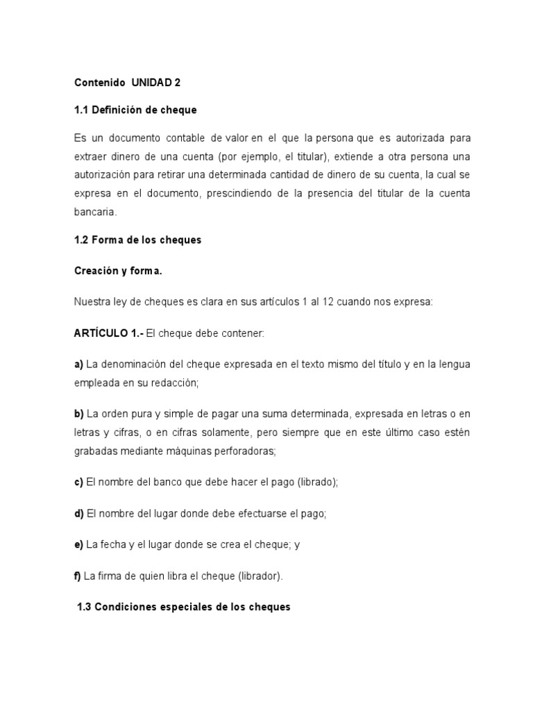 Definición, Forma y Tipos de Cheques: Requisitos Legales para su ...