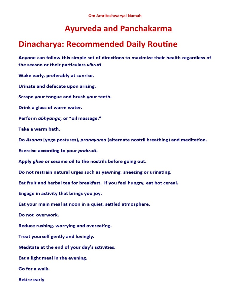 Ayurveda and Panchakarma Dinacharya: Recommended Daily Routine | PDF ...