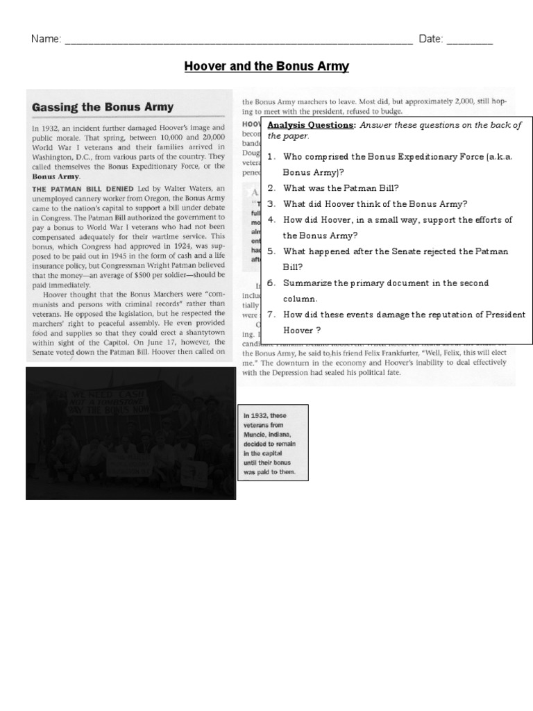 Bonus Army Worksheet | PDF | Sports & Recreation | Law