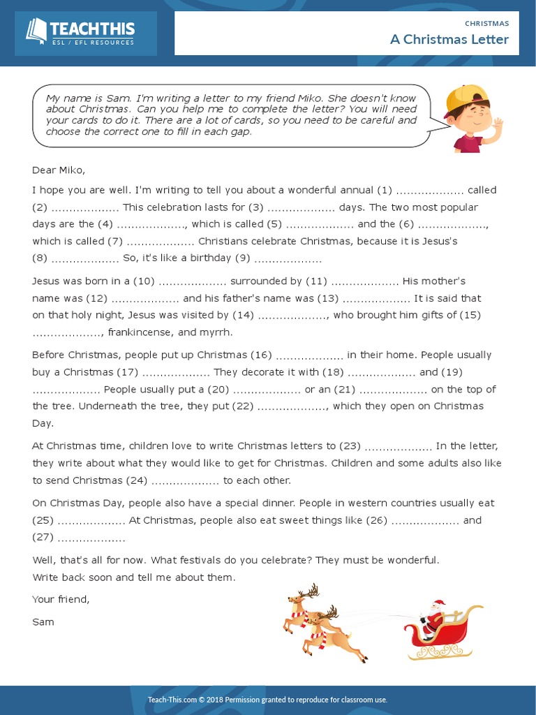 A Christmas Letter: Esl / Efl Resources | PDF | Seasonal Traditions ...