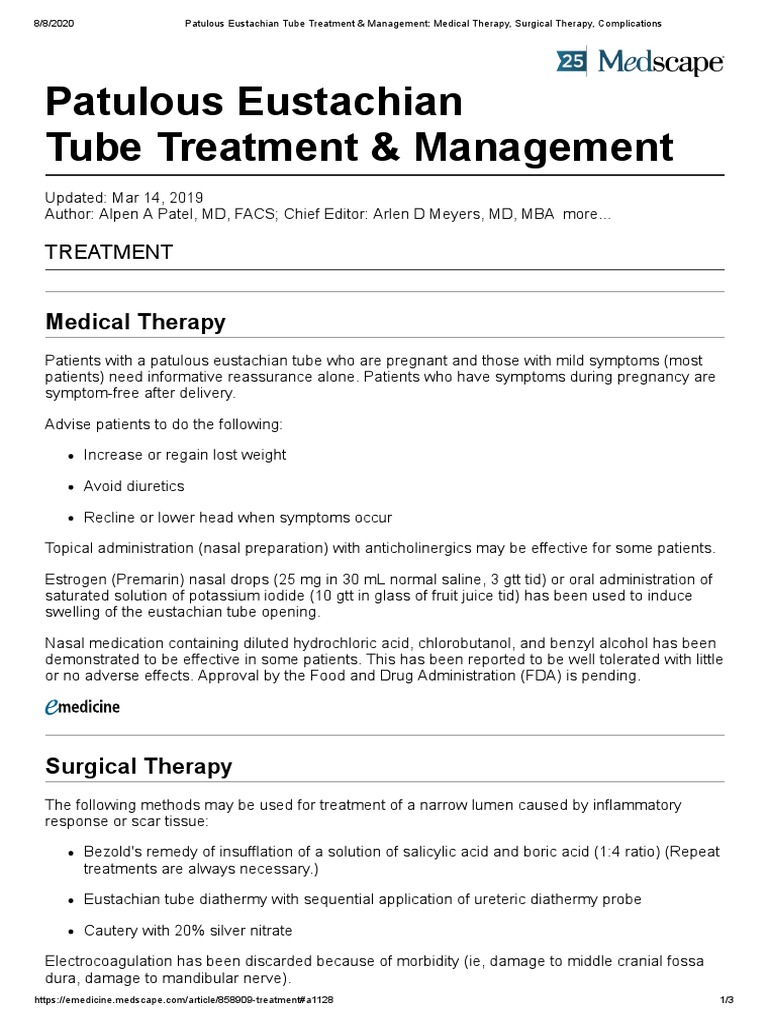 Patulous Eustachian Tube Treatment & Management - Medical Therapy ...