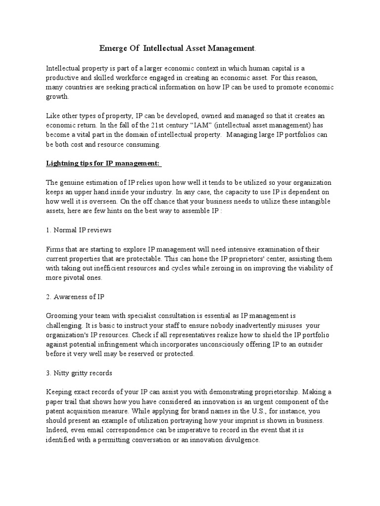 Emerge of Intellectual Asset Management | PDF | Intellectual Property ...