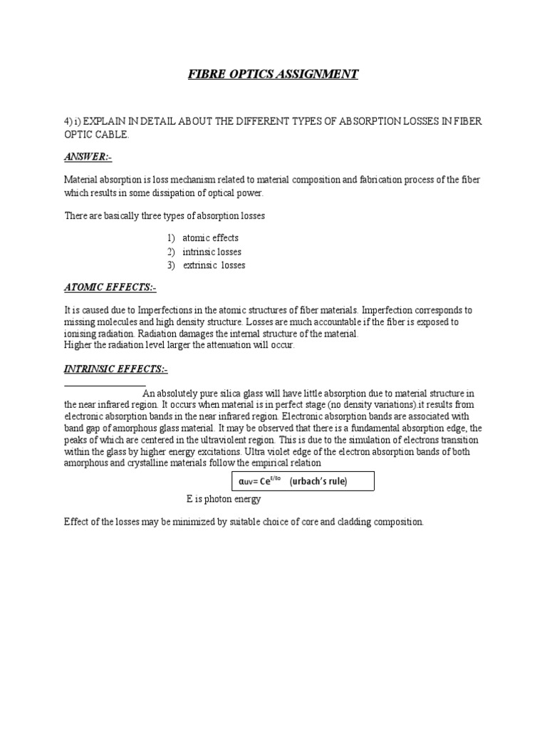 Fibre Optics Assignment: Answer | PDF | Optical Fiber | Scattering
