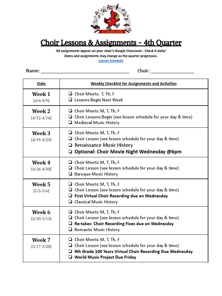Choir Lessons & Assignments - 4th Quarter: Week 1 Week 2 | PDF ...