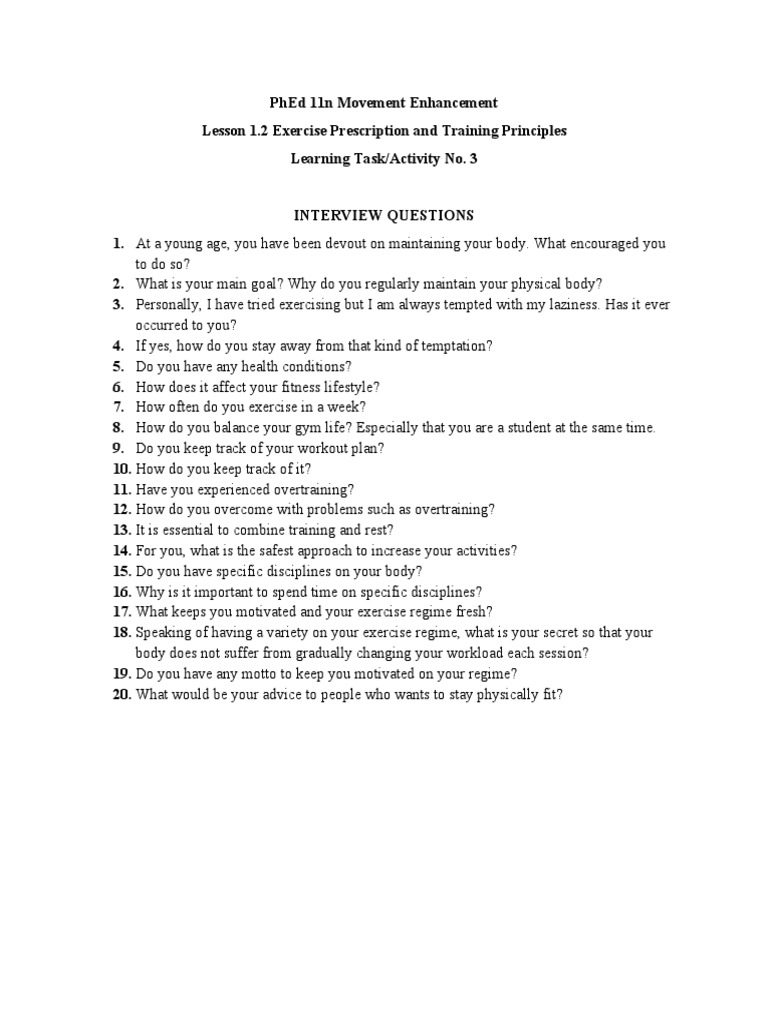 Health Interview Questions | PDF | Self-Improvement