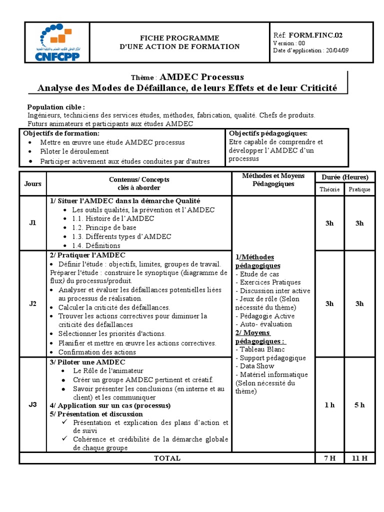 Programme AMDEC Processus CNFCPP | PDF | Pédagogie | Informatique
