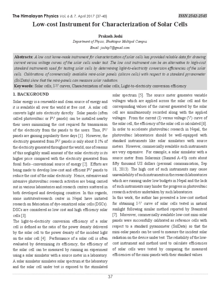 Low-Cost Instrument For Characterization of Solar Cells: The Himalayan ...
