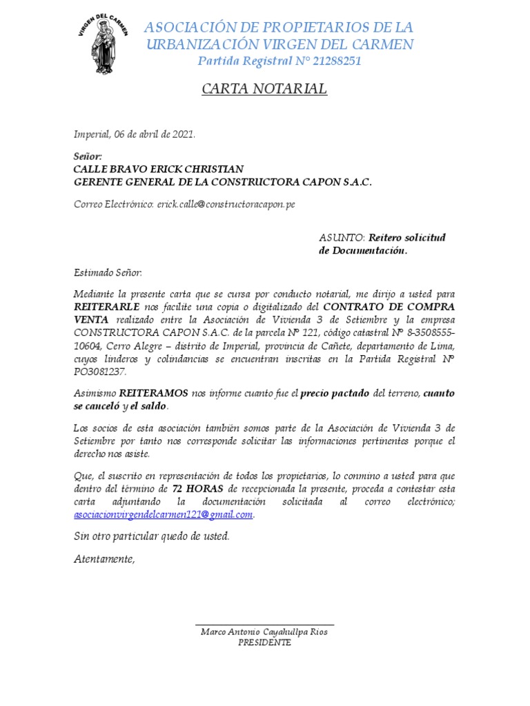 Modelo de Carta Notarial | PDF