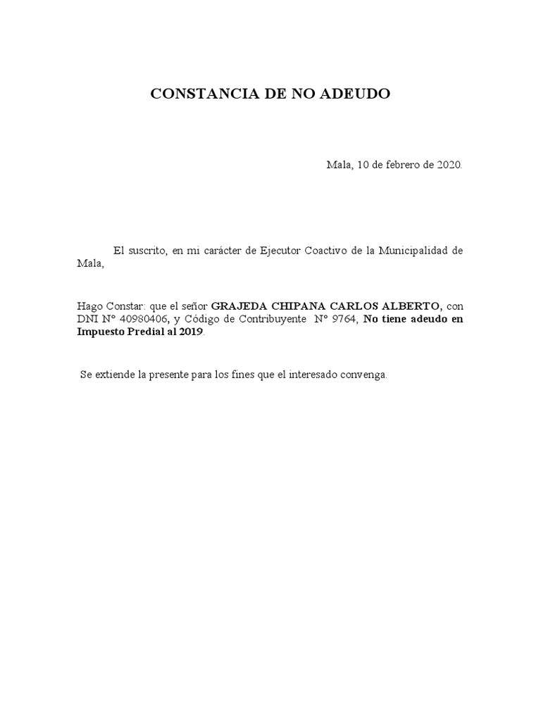 Formato Constancia de No Adeudo | PDF