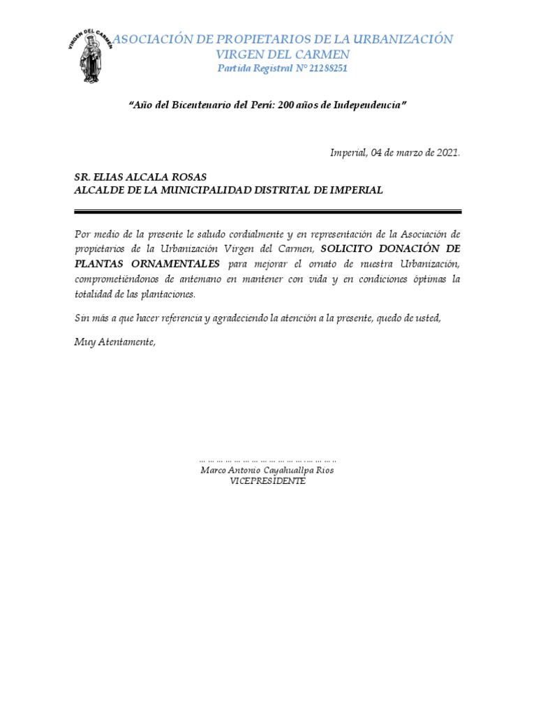 Modelo Solicito Donación de Plantas Ornamentales | PDF
